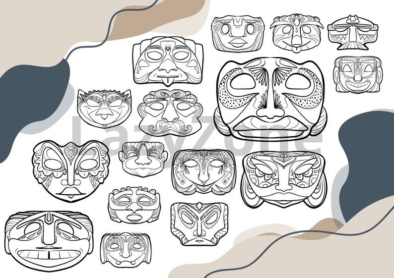 16 Aztec Masks of Different Characters to Print, Cut and Color by Hand ...