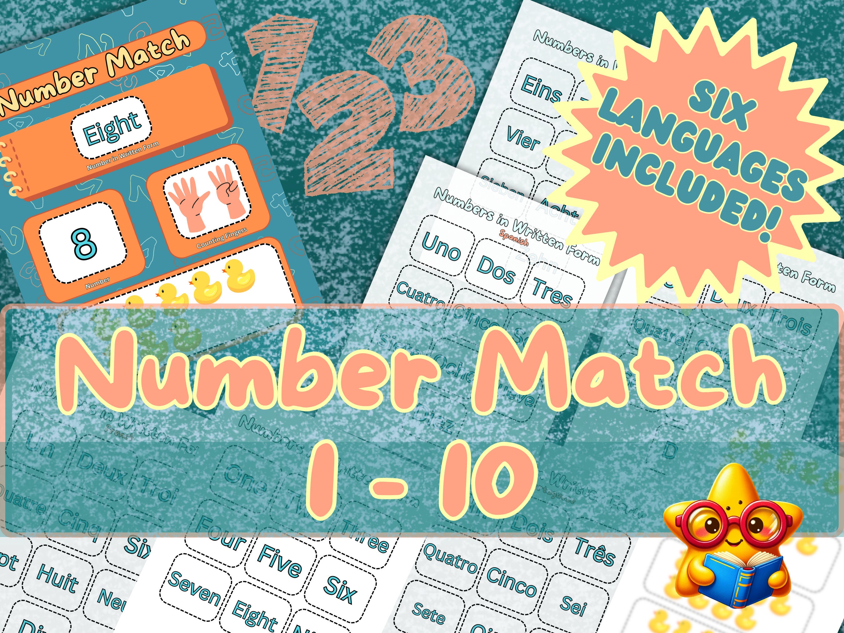 NUMBER MATCH Bilingual English Spanish French Italian German Portuguese ...
