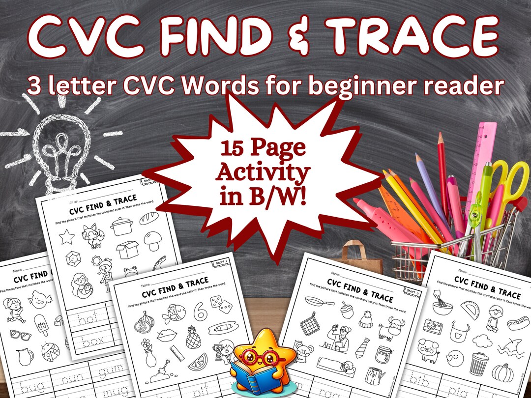 CVC Words Find & Trace Reading Tracing Preschool Prek Kindergarten ...