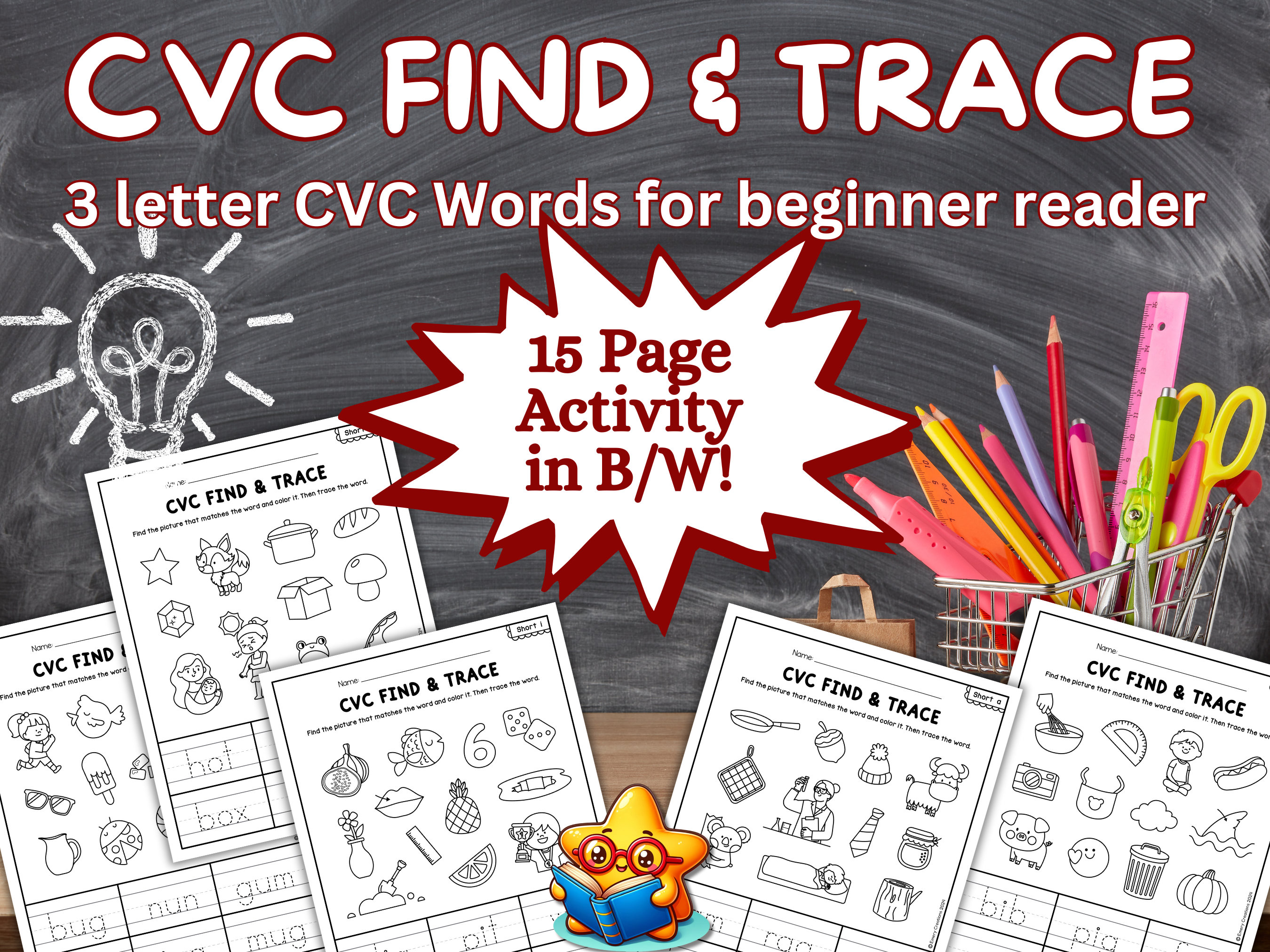 CVC Words Find & Trace: Reading, Coloring, and Tracing (digital ...