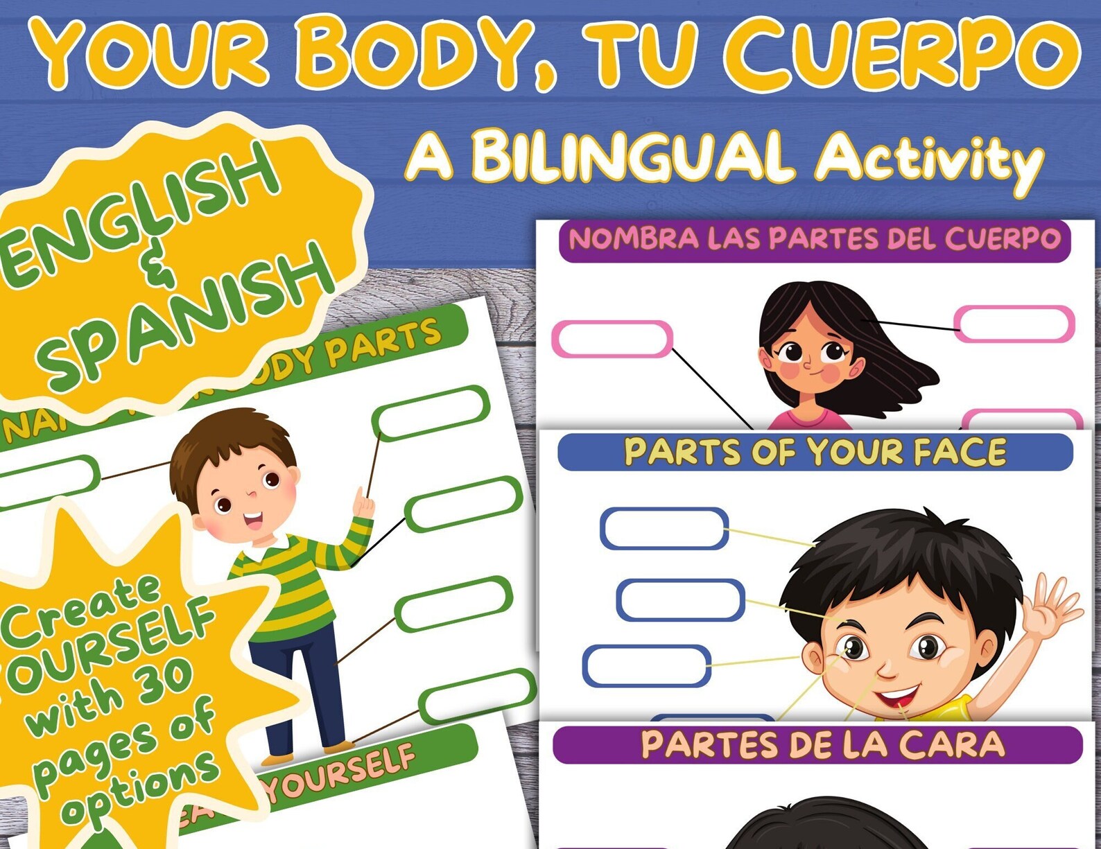 Your BODY, Tu CUERPO BILINGUAL Español Spanish Activity Human Body Face ...
