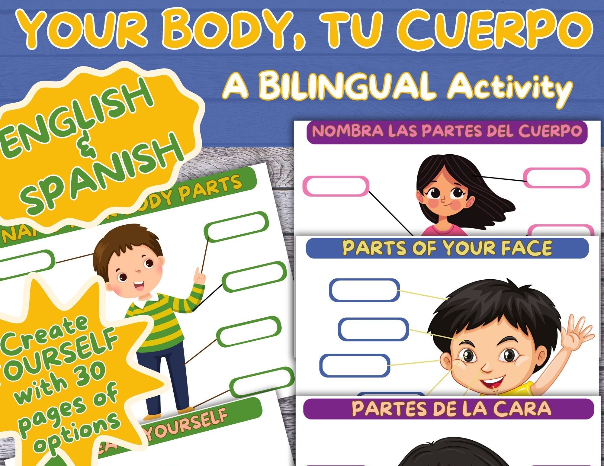 Your BODY, Tu CUERPO BILINGUAL Español Spanish Activity Human Body Face ...