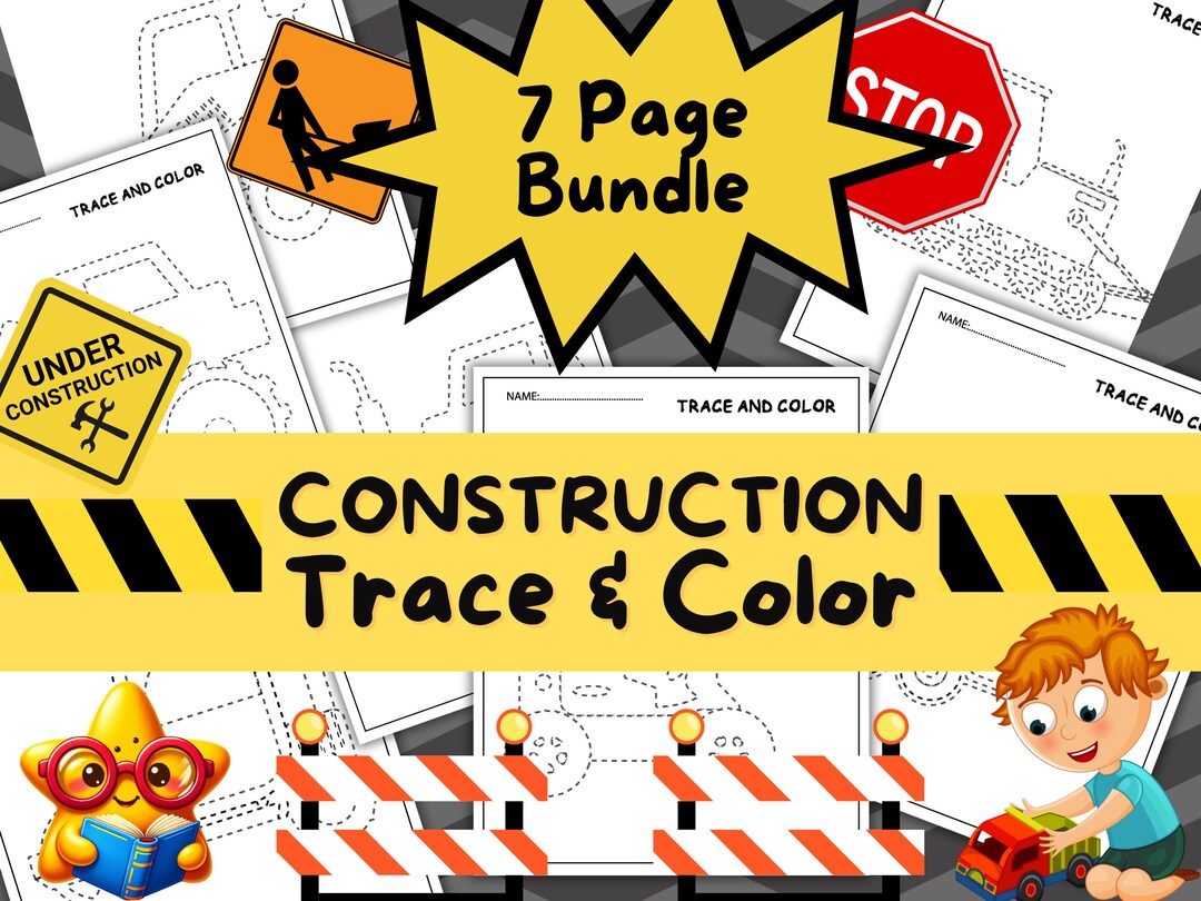 CONSTRUCTION TRACE & COLOR Preschool Kindergarten Toddlers Homeschool ...