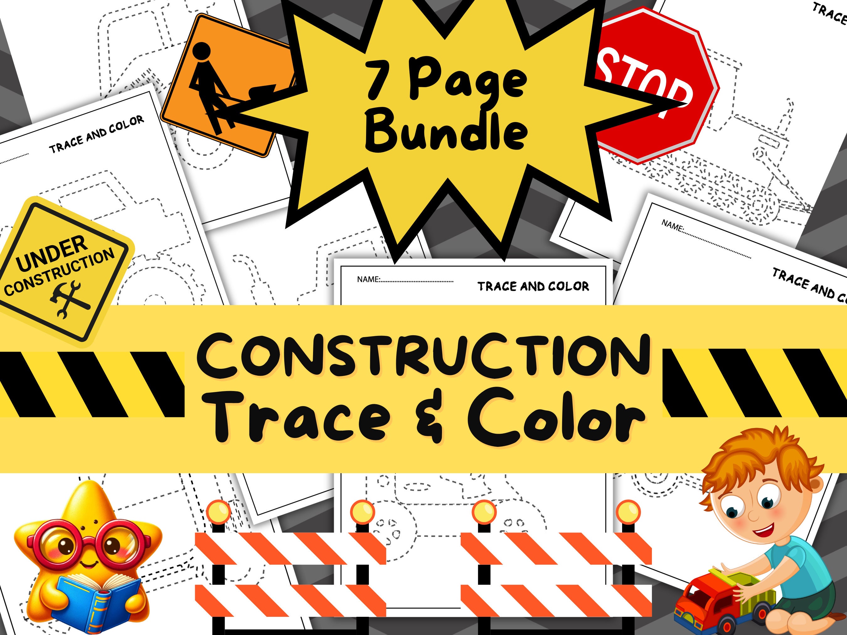 CONSTRUCTION TRACE & COLOR Preschool Kindergarten Toddlers Homeschool ...