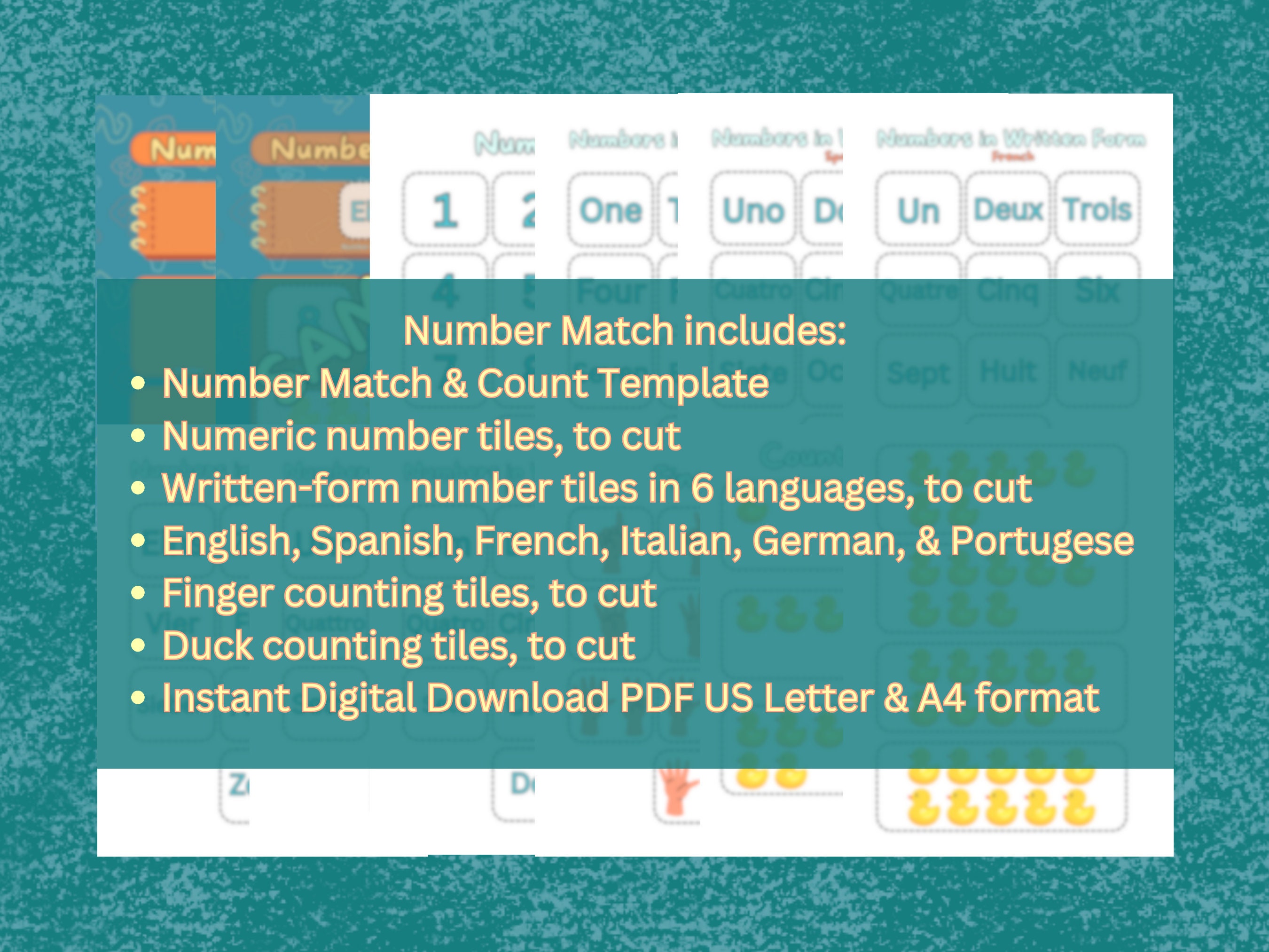 NUMBER MATCH Bilingual English Spanish French Italian German Portuguese ...