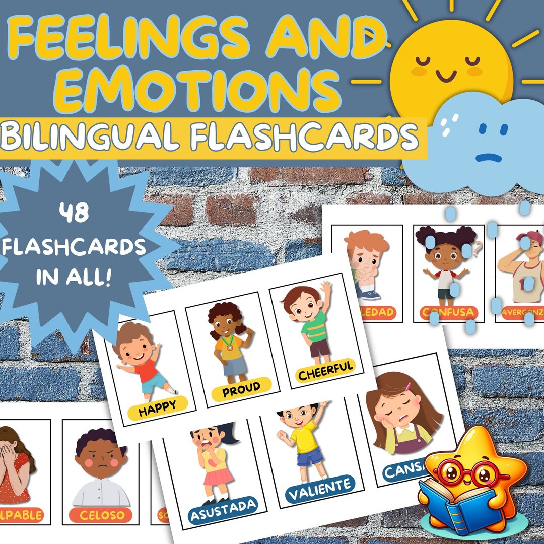 FEELINGS and EMOTIONS BILINGUAL Flashcards Preschool Prek Kindergarten ...