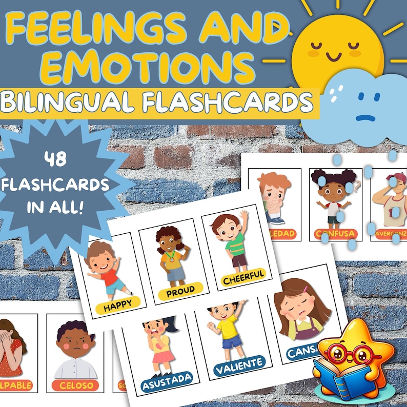 FEELINGS and EMOTIONS BILINGUAL Flashcards Preschool Prek Kindergarten ...