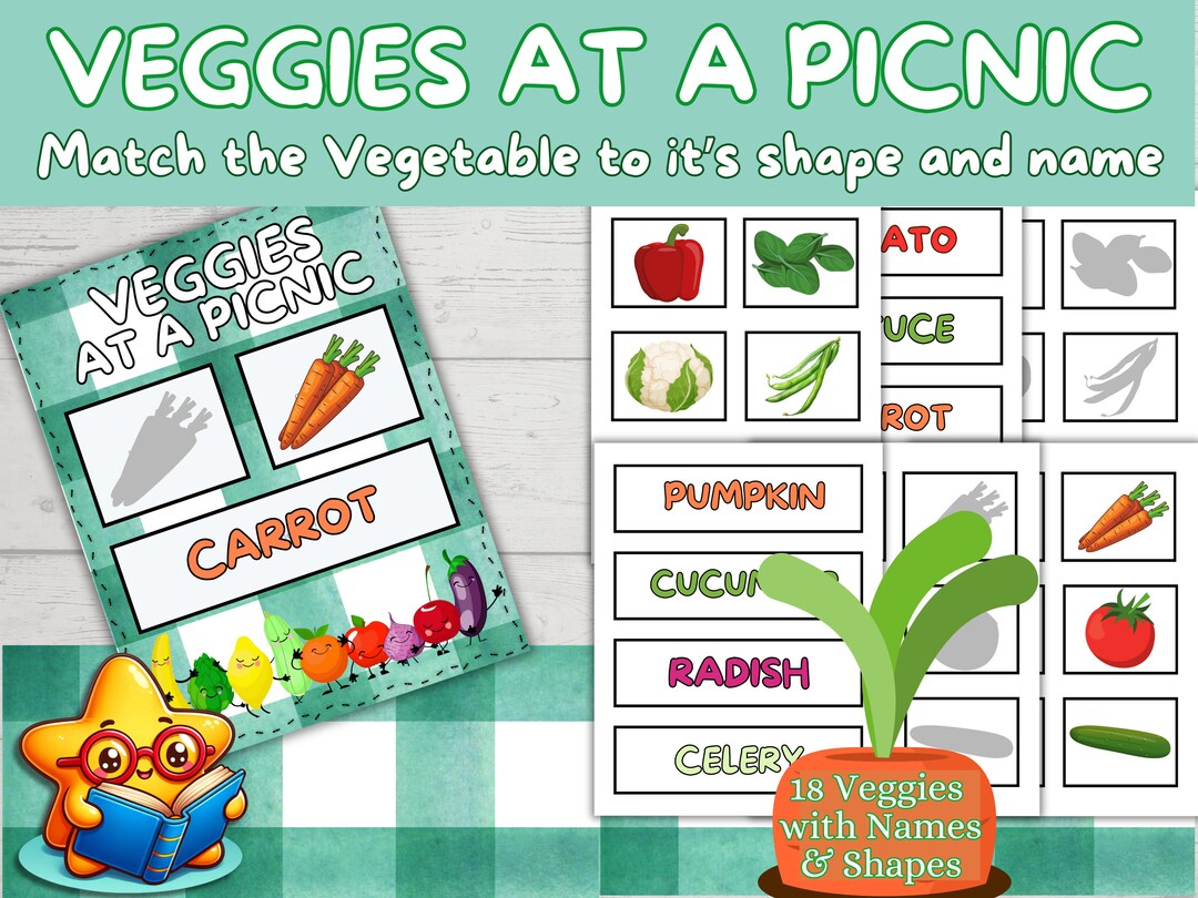 VEGGIES at a PICNIC Matching Game Montessori Vegetables Preschool Prek ...