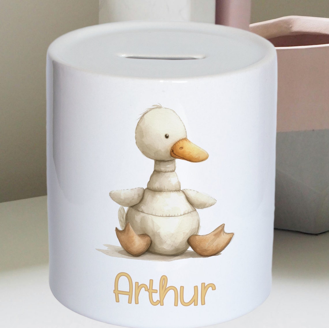 Personalised Watercolour Cute Duck Kids Money Box, Piggy Bank, Savings ...