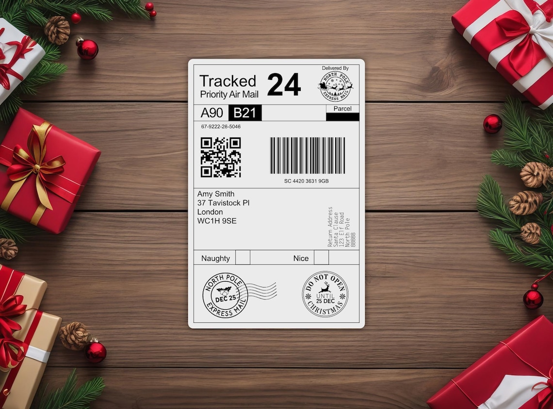 Personalised Santa Delivery Label, Santa Mail, Father Christmas Postage ...