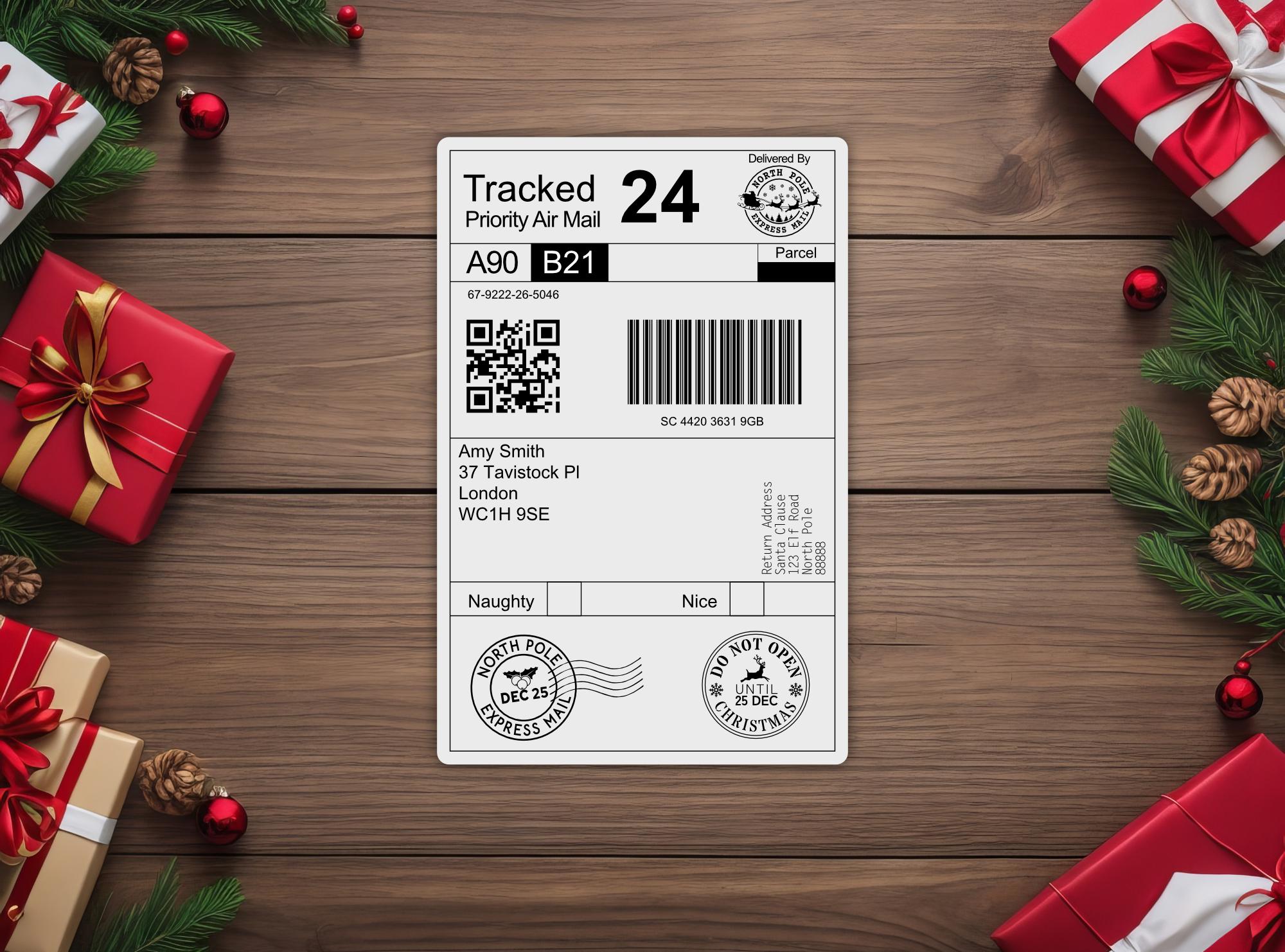 Personalised Santa Delivery Label, Santa Mail, Father Christmas Postage ...