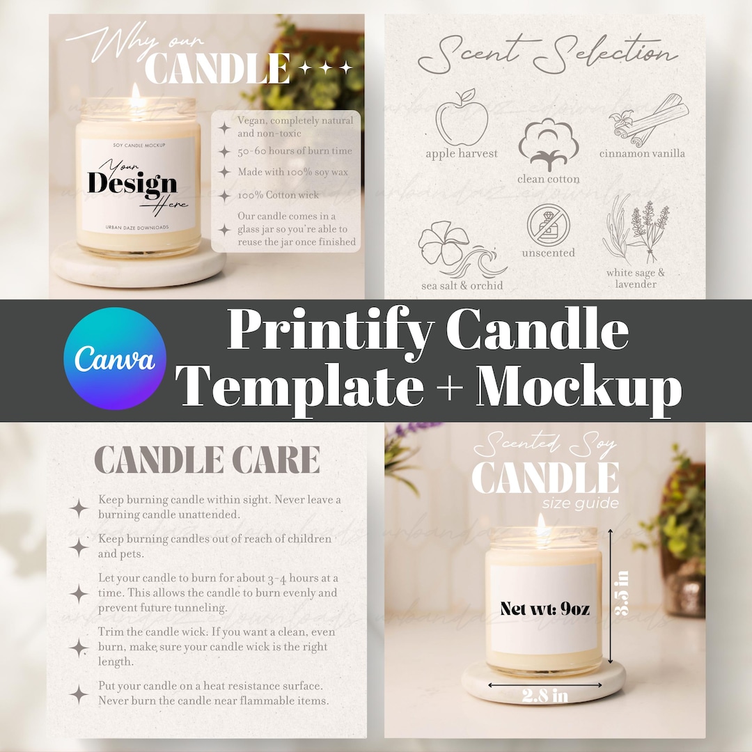 Editable Candle Scent Chart Canva Template Bundle Soy Candle Size Guide ...