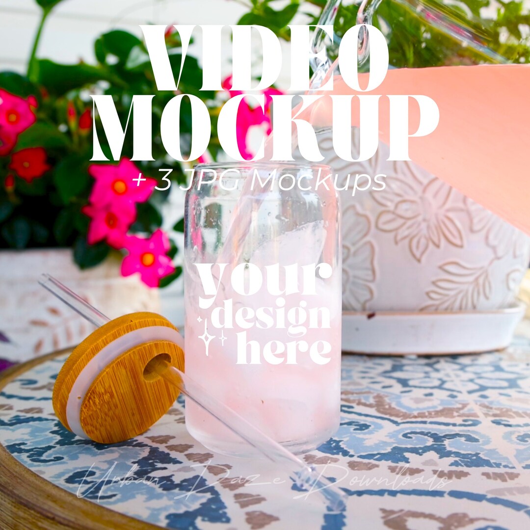 Printify Sipper Glass 16oz Mockup Video Floral Libbey Glass Can Video ...