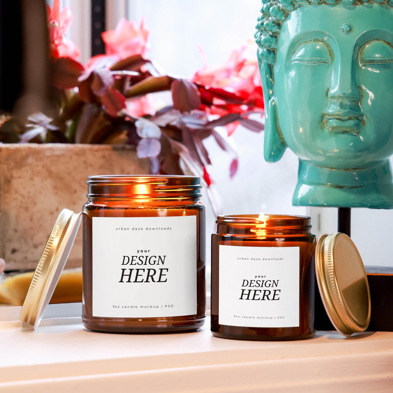 4 and 9oz Amber Candle Mockup Zen Candle Mockup for Print on Demand Soy ...