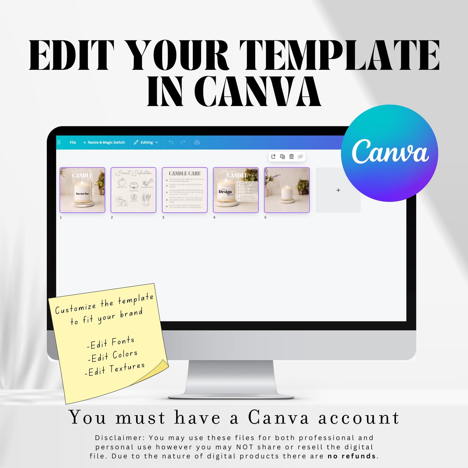 Editable Candle Scent Chart Canva Template Bundle Soy Candle Size Guide ...