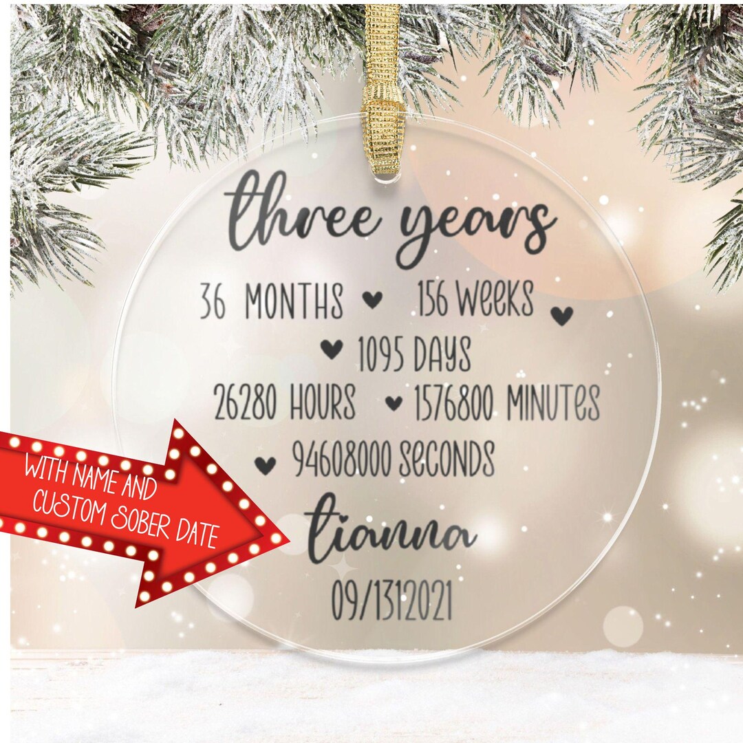 Sobriety Ornament, 3 Years in Recovery Christmas Ornament, Custom Name ...