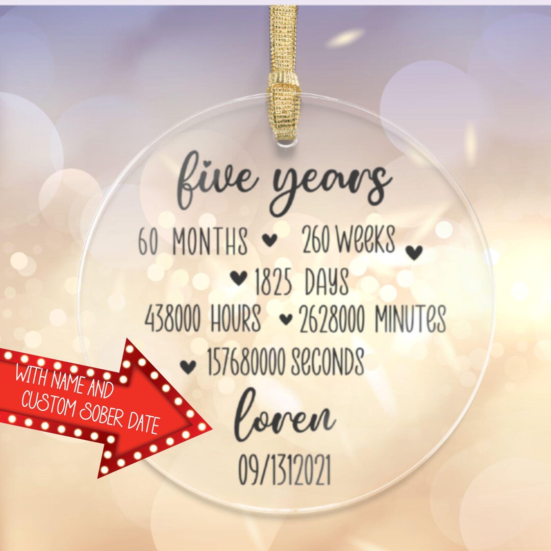 Sobriety Ornament, 5 Years in Recovery Christmas Ornament, Custom Name ...