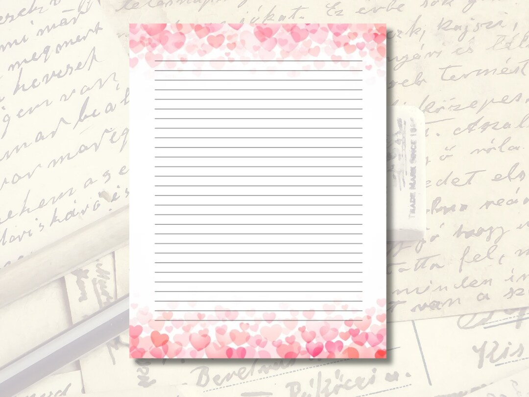Hearts Printable Stationary | Lined Paper | Digital Download | PDF ...