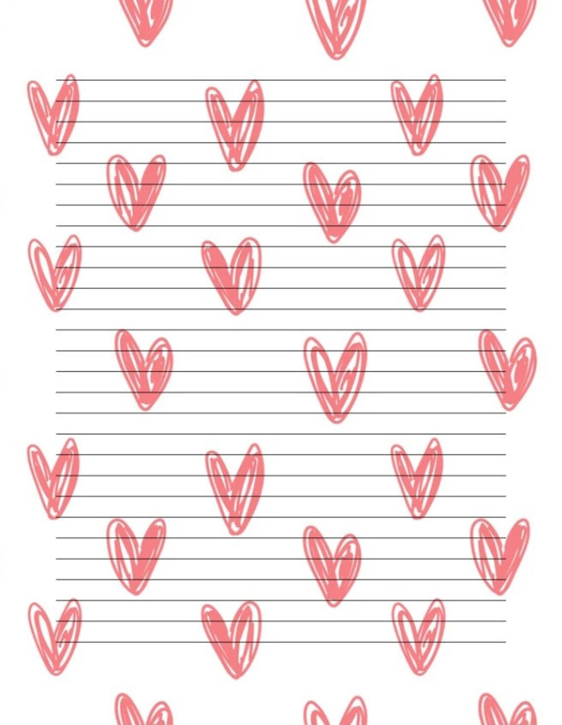 Hearts Printable Stationary Lined Paper Digital Download PDF Letter ...