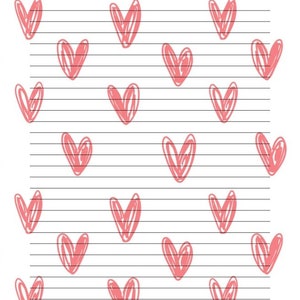 Hearts Printable Stationary Lined Paper Digital Download PDF Letter ...