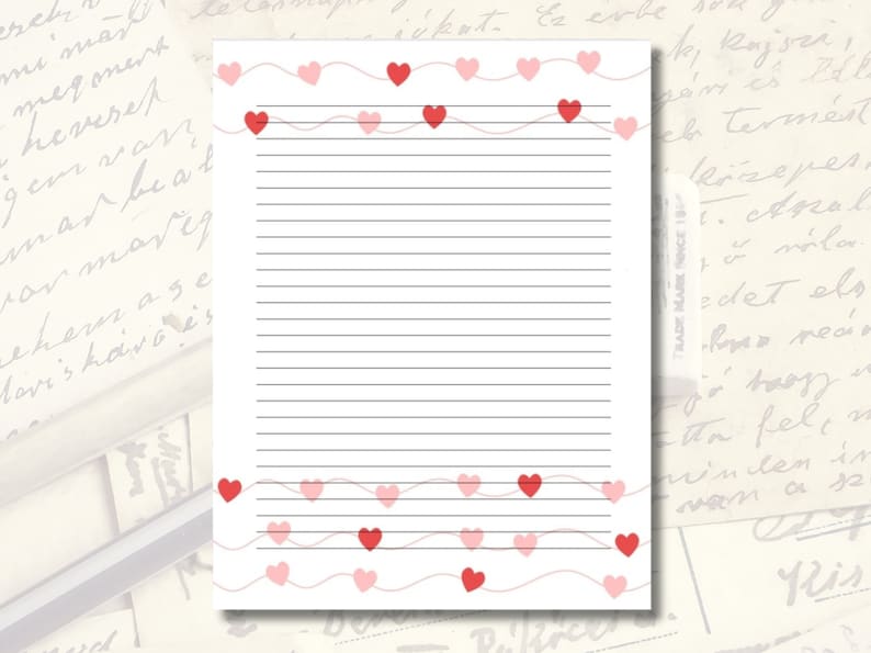 Hearts Printable Stationary | Lined Paper | Digital Download | PDF ...