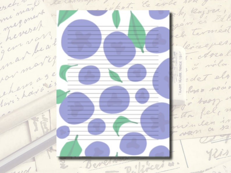 Blueberry Printable Stationary | Lined Paper | Digital Download | PDF ...
