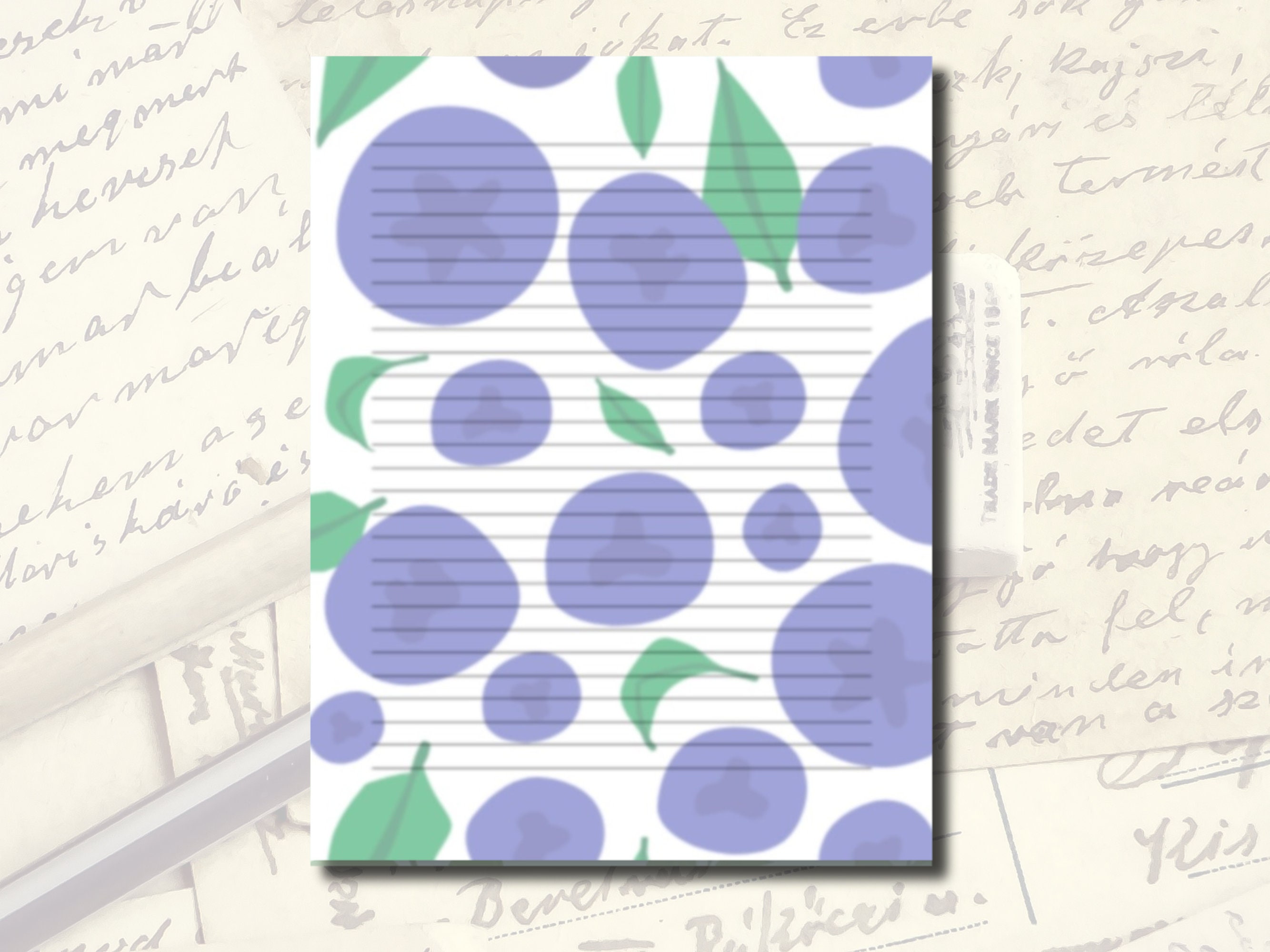 Blueberry Printable Stationary | Lined Paper | Digital Download | PDF ...