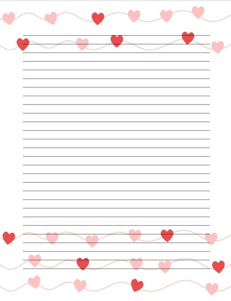 Hearts Printable Stationary | Lined Paper | Digital Download | PDF ...