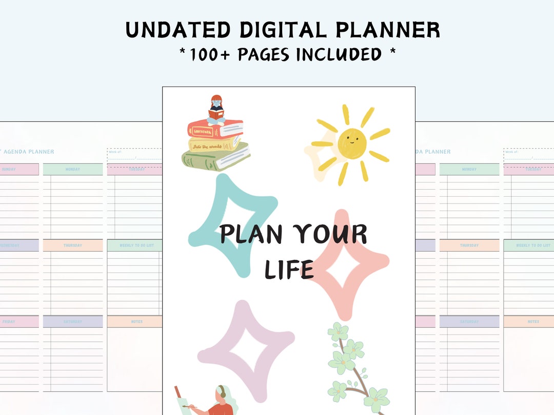 Undated Goodnotes Digital Planner Cute Aesthetic Blue Planner Weekly ...
