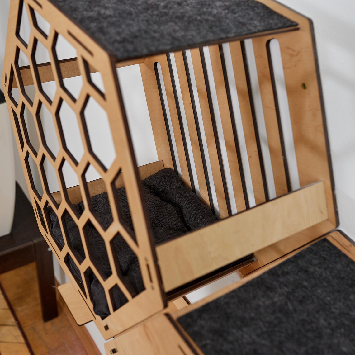 Hexagonal Cat Wall Shelves, Modular Cat Furniture, Wooden Cat Climbing ...