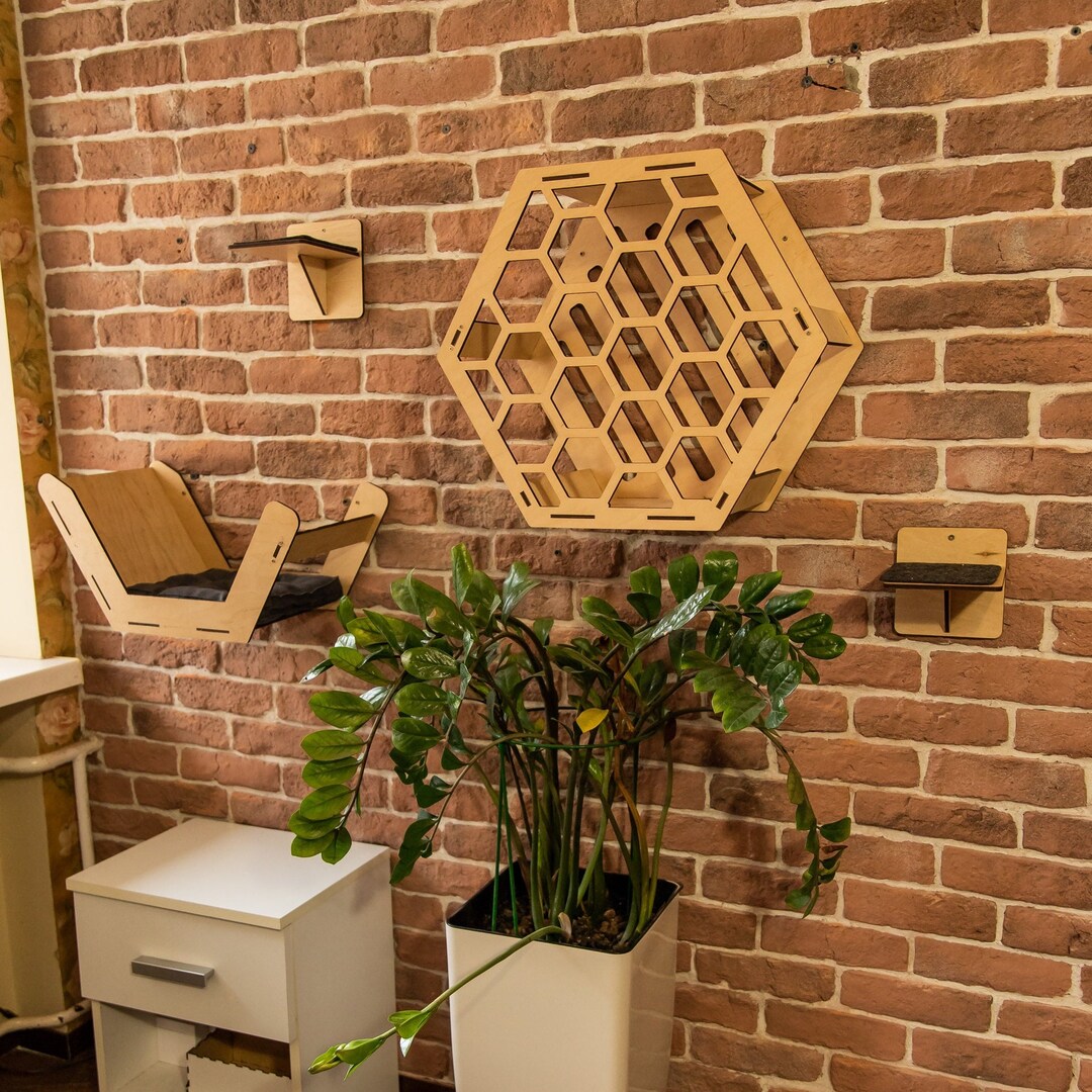 Cat Shelf Bed and Cat Wall Steps, Hexagon Cat Furniture for Wall - Etsy