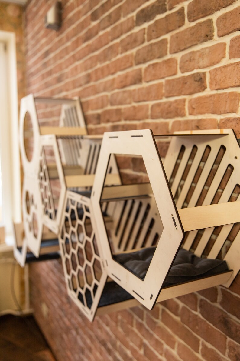 Hexagon Cat Wall Shelves & Cat Wall Steps, Cat Wall Tree With ...