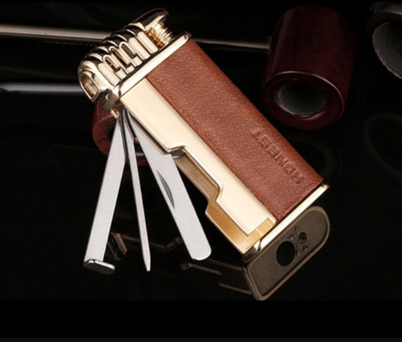 Big Ben Leather Metal Tobacco Pipe Lighter With 3 Pipe Cleaning Tools ...