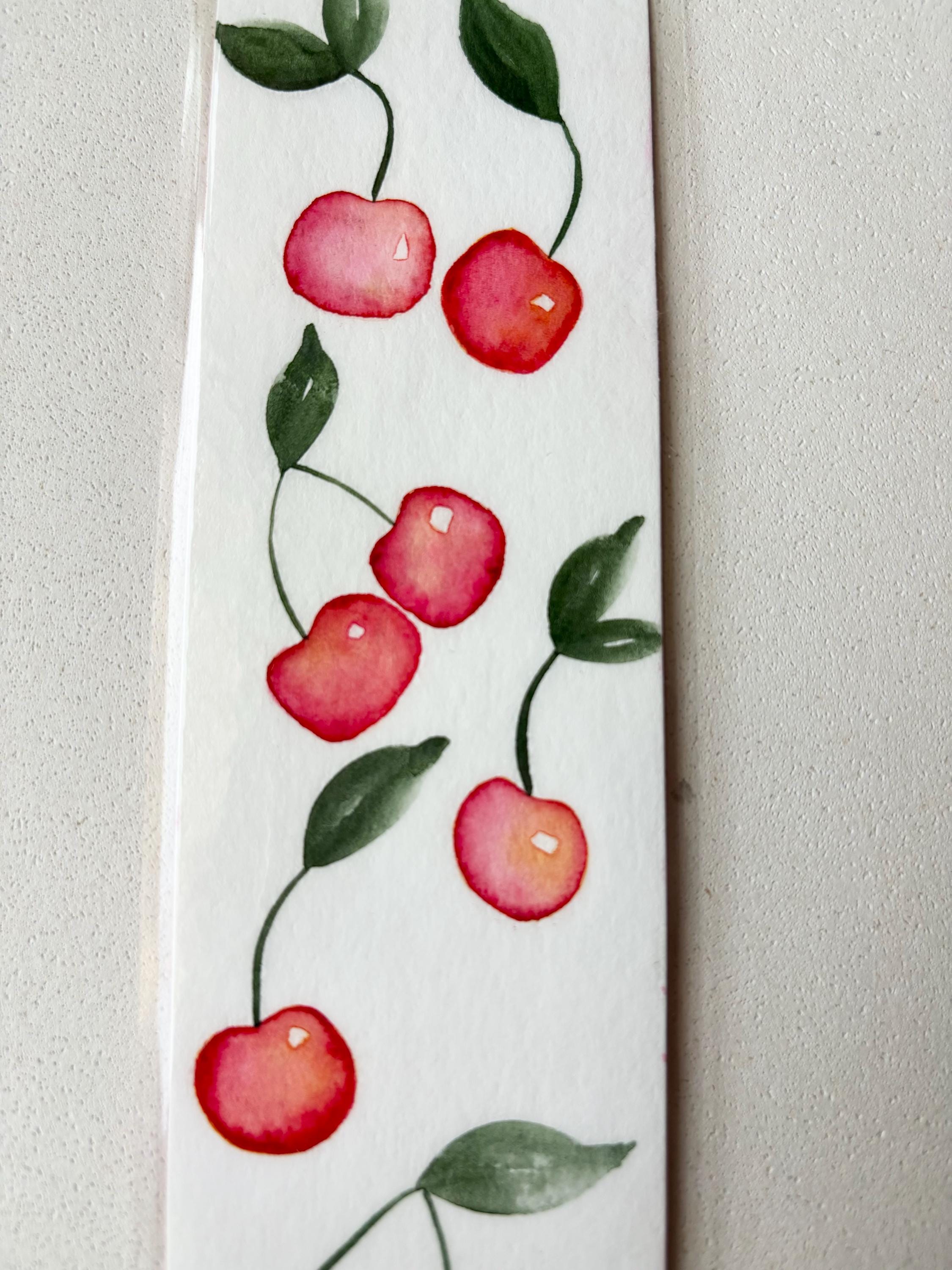 ORIGINAL Hand Painted Watercolor Bookmark, Cherry Bookmark, Watercolor ...