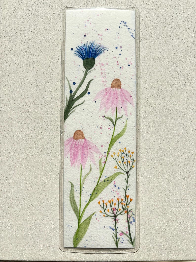 Hand Painted ORIGINAL Wildflower Bookmark, Laminated Bookmark, Flower Watercolor, Reading Gift ...