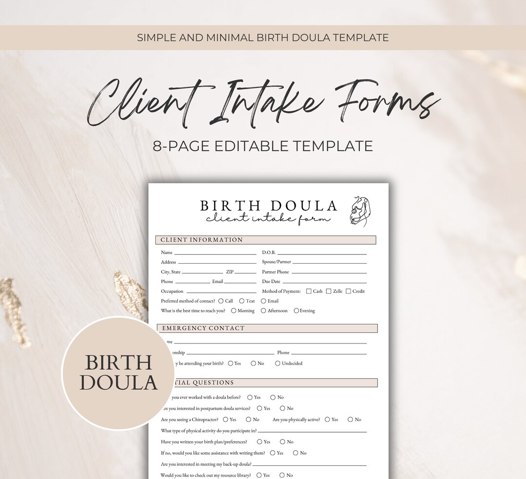 Birth Doula Client Intake Template, Canva File, Custom Forms ...