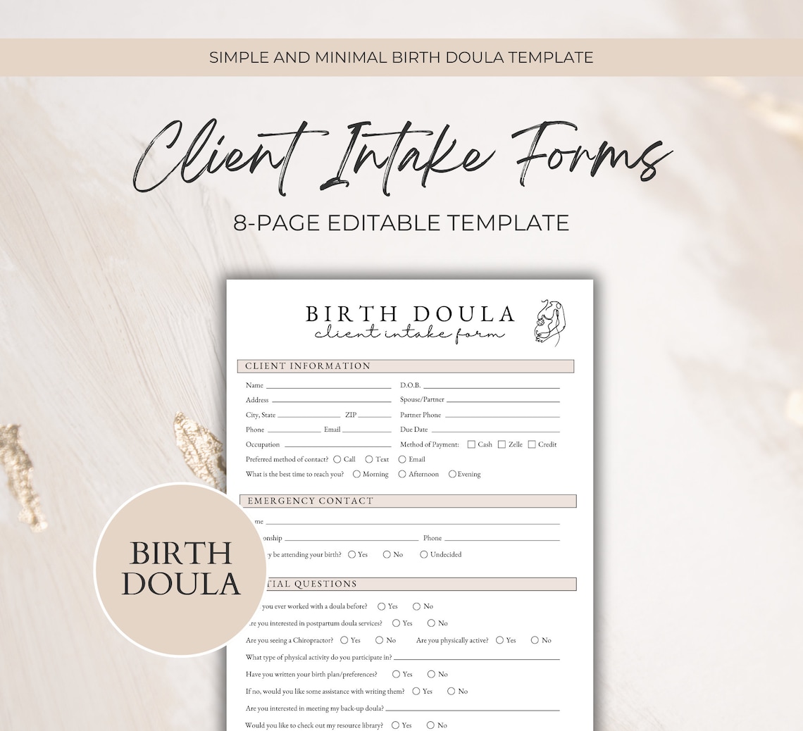 Birth Doula Client Intake Template, Canva File, Custom Forms ...
