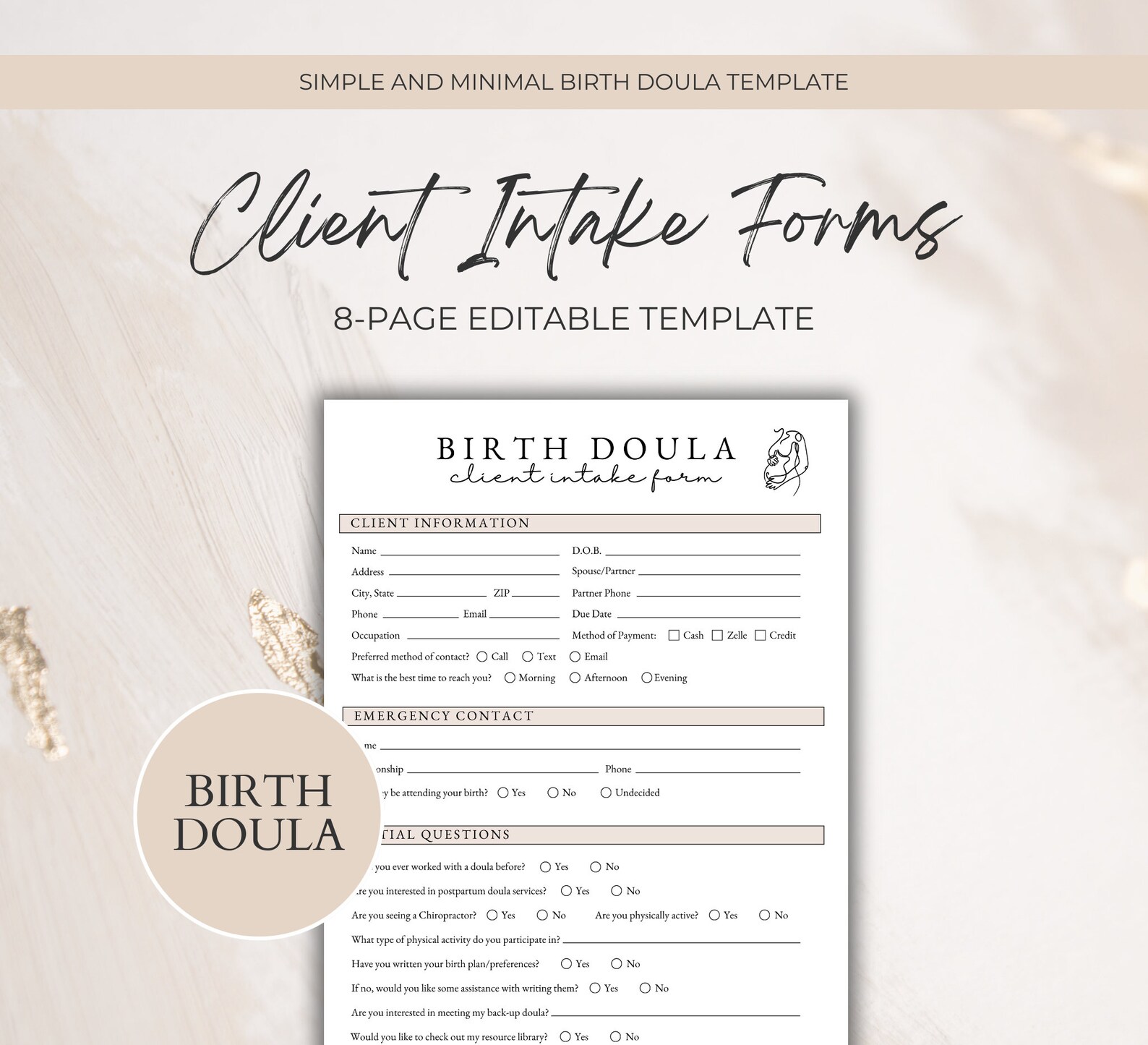 Birth Doula Client Intake Template, Canva File, Custom Forms ...