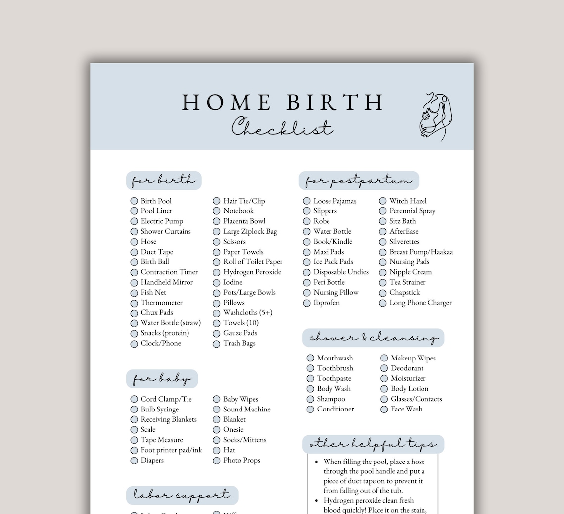 Home Birth Checklist, Printable Checklist, Editable Home Birth Prep ...