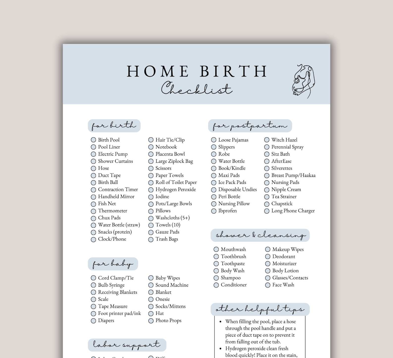 Home Birth Checklist, Printable Checklist, Editable Home Birth Prep ...