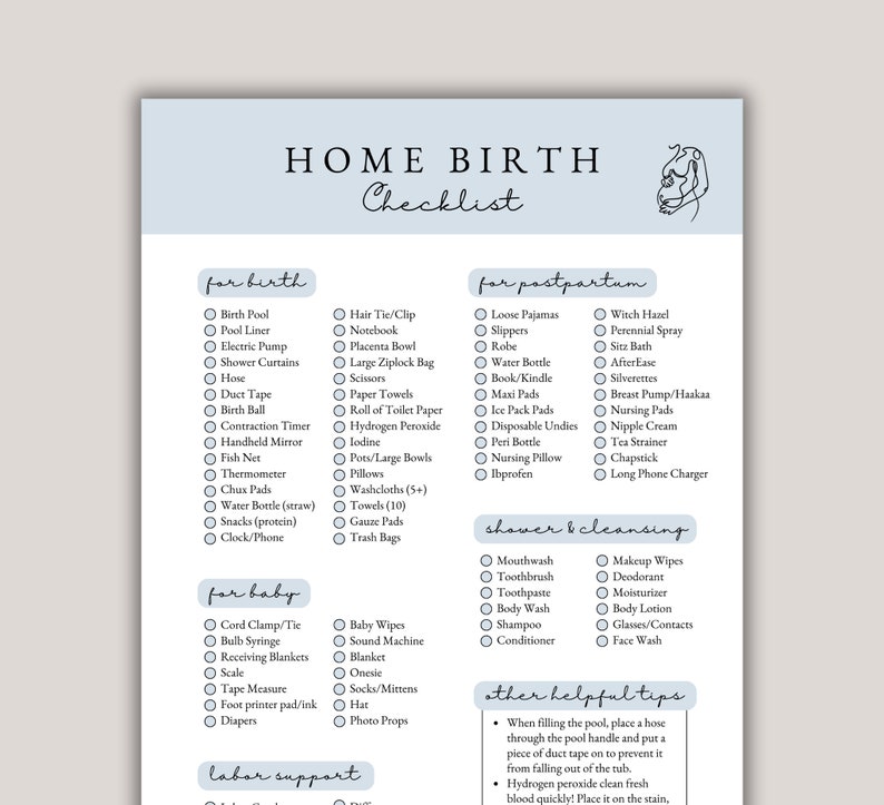 Home Birth Checklist, Printable Checklist, Editable Home Birth Prep ...