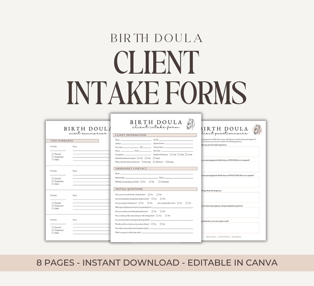 Doula Client Intake Forms, Canva Template, Editable Form, Professional ...