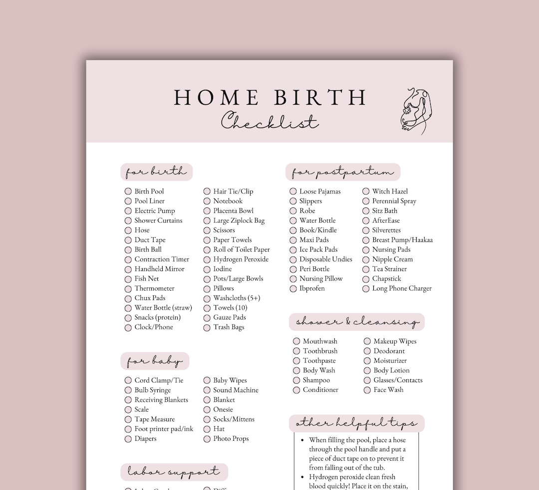 Home Birth Checklist, Printable Checklist, Editable Home Birth Prep ...