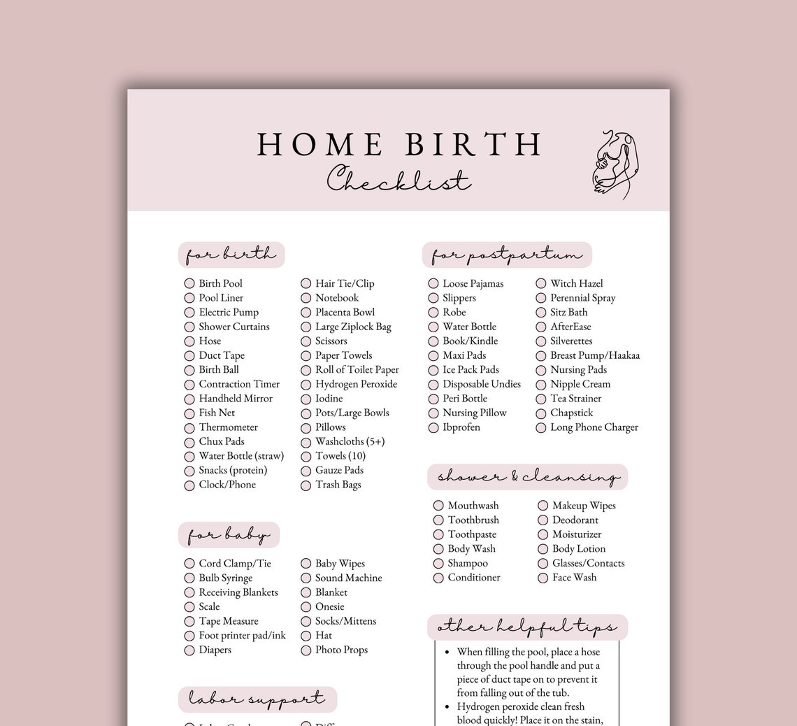 Home Birth Checklist, Printable Checklist, Editable Home Birth Prep ...