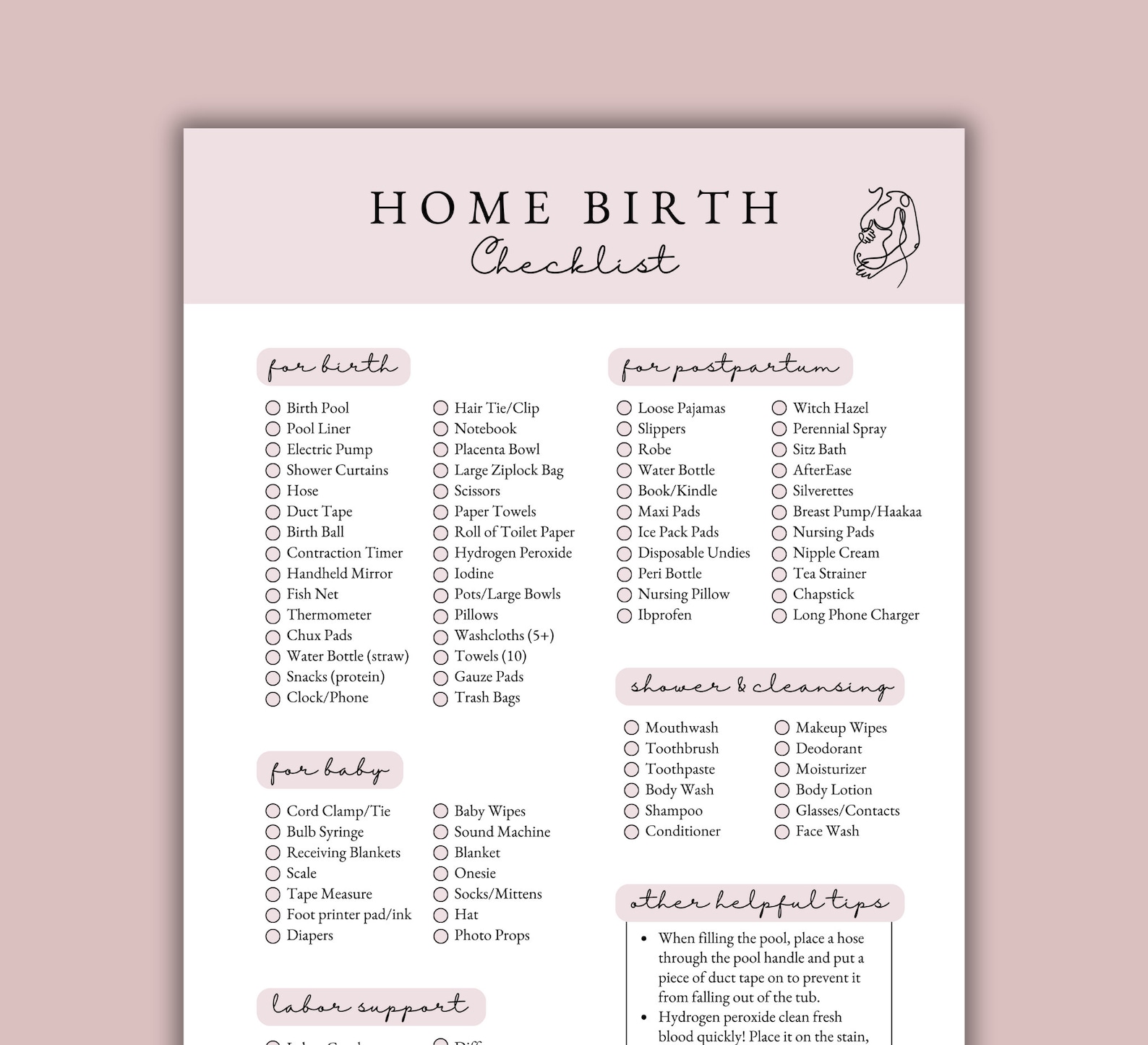 Home Birth Checklist, Printable Checklist, Editable Home Birth Prep ...