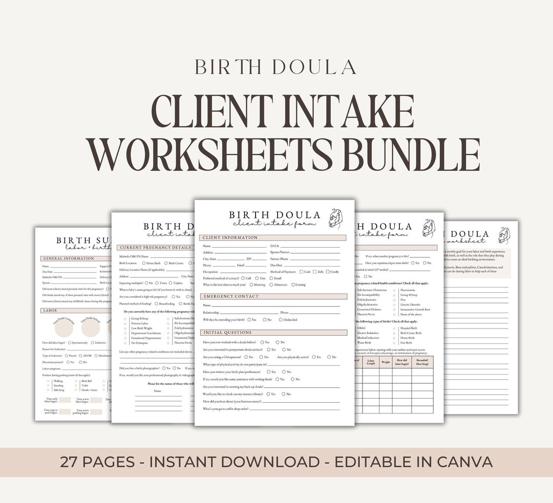 Doula Client Intake Forms Bundle, Canva Template, Editable Forms ...