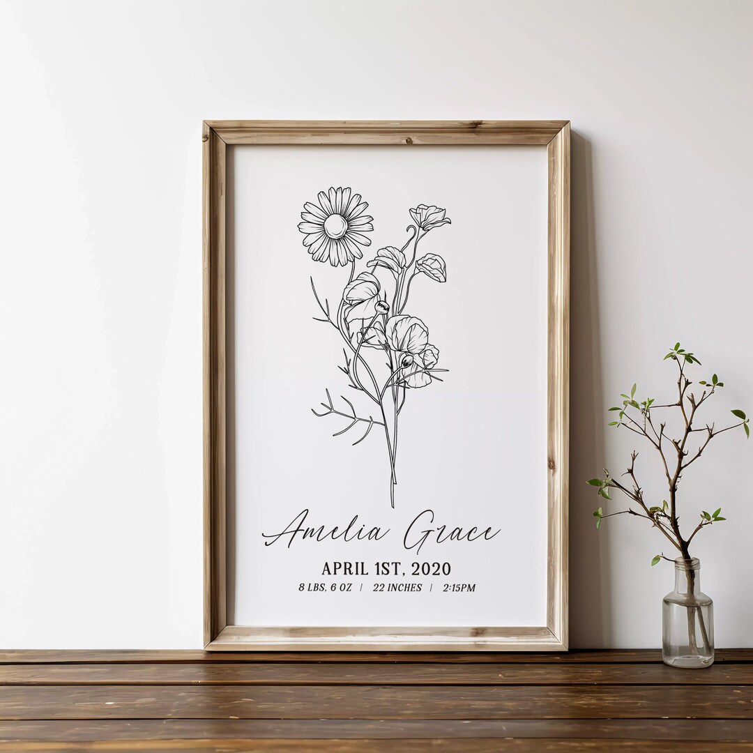 Custom April Birth Flower Printable, Personalized Gift, Nursery Decor ...