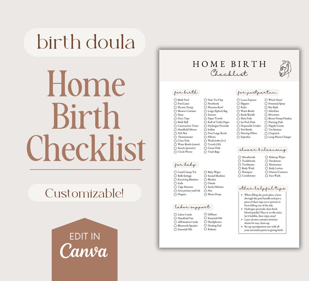 Home Birth Checklist, Editable Checklist, Home Birth Prep List for ...