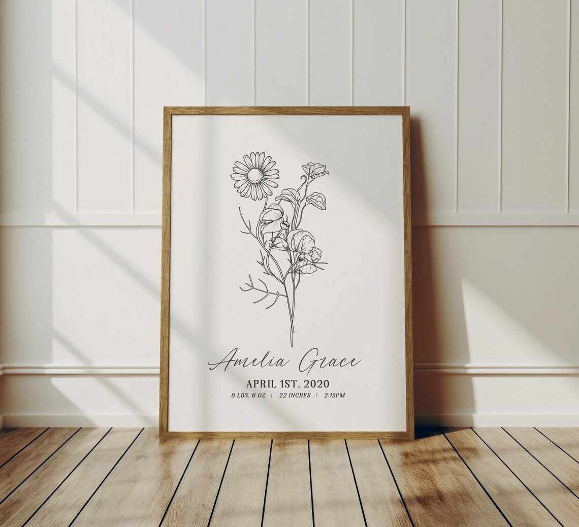 Custom April Birth Flower Printable, Personalized Gift, Nursery Decor ...