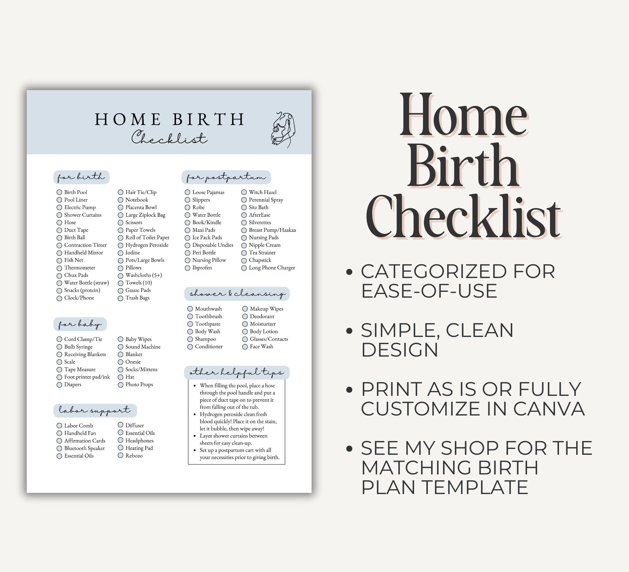 Home Birth Checklist, Printable Checklist, Editable Home Birth Prep ...